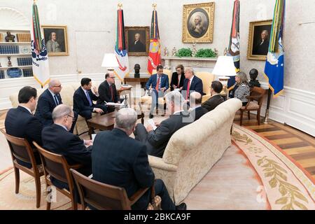 President Donald Trump hosts a bilateral meeting with President Nayib ...