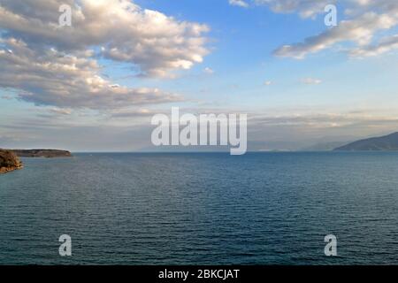 view blue sea of Argolic gulf and rock with prickly pear, Greece Stock ...