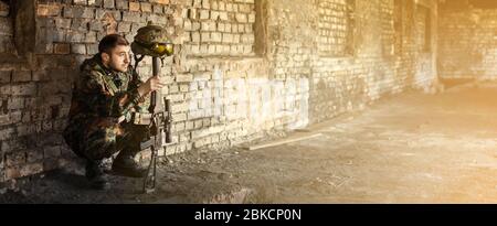 A thoughtful soldier, resting from a military operation Location of ...
