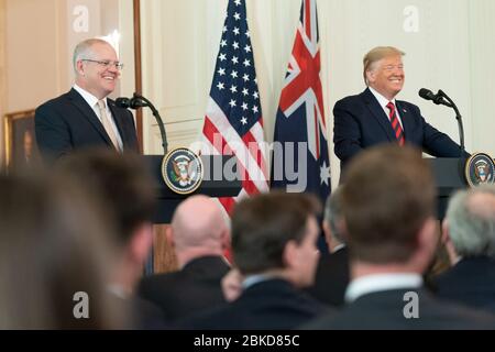 Prime Minister Scott Morrison at a press conference after visiting RGM ...