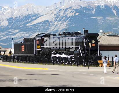 Canadian National 6015 Steam Engine on display in the center of Jasper ...
