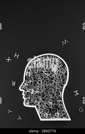 Human head with letters of the alphabet, illustration Stock Photo - Alamy
