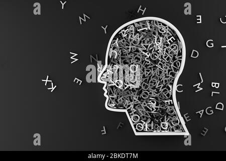 Human head with letters of the alphabet, illustration Stock Photo - Alamy