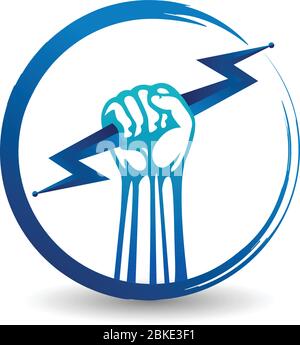 Fist with lightning. Hand holding thunderbolt. Power in hand. Abstract ...