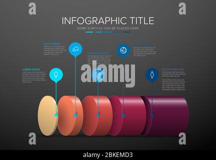 Layers levels infographic template - red stripe layers in square infochart with five stripes ...