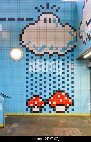 Stockholm, Sweden. Thorildsplan station - 8-bit games themed subway ...