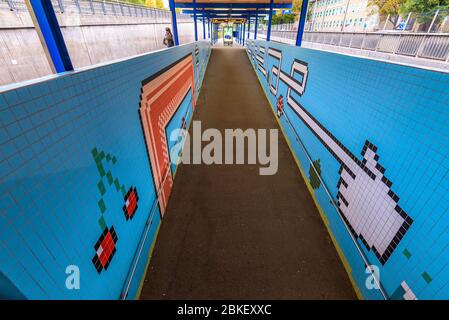 Stockholm, Sweden. Thorildsplan station - 8-bit games themed subway ...