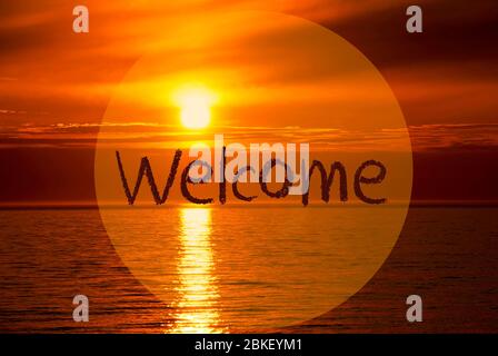 Romantic Ocean Sunset, Sunrise, English Text Peace Stock Photo - Alamy