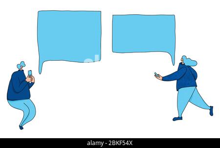 Cute characters using their mobile for texting a message isolated on ...