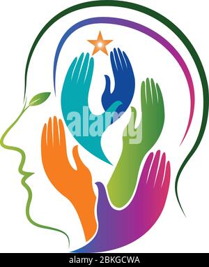 Human brain with decoration emblem isolated on white background. Mental ...