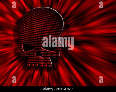 red binary code numbers information data bit background with ransom text in the coding line ...