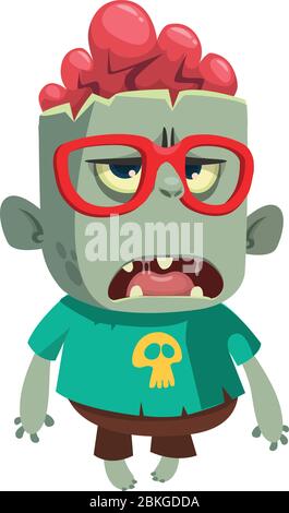 Cartoon funny zombie wearing eyeglasses. Halloween vector illustration ...
