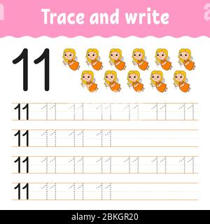 Number 11. Trace and write. Handwriting practice. Learning numbers for ...