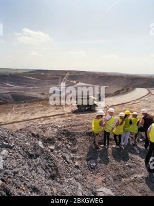 Childrens school visit to opencast coal mine, Uk, in 1992 Stock Photo ...