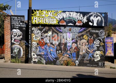 Colorful skeleton murals referring to the "Day of the Dead" festival ...