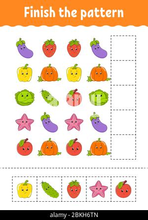 Finish the pattern. Cut and play. Fruits and vegetables. Education ...