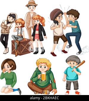 Bad kids doing bad things in public illustration Stock Vector Image ...