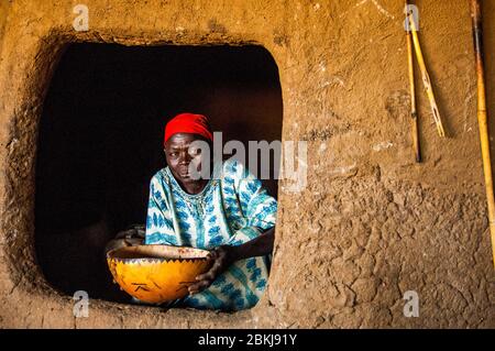 Sudan, south Kordofan, Nuba Hills, Baggara shepherd and his newborn ...