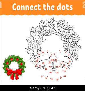 Dot to Dot Christmas Wreath Isolated Coloring Page Stock Vector Image ...