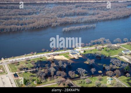 The historic Dousman House on St. Feriole Island and the Mississippi ...