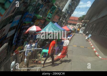 Reflection of market in a mirror, Yangon, Myanmar, Asia Stock Photo - Alamy