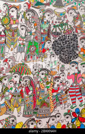 Kamala Puja scene by Dulari Devi, modern Bhavani painting, Bihar Museum ...