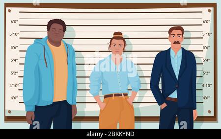 Police lineup, identity parade with various age, different constitution ...