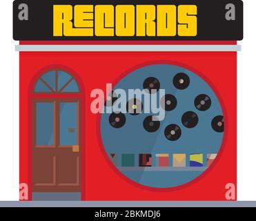 Flat design isolated music shop. Cute musical instruments store ...