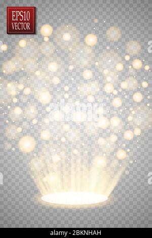 Set of shining sparkles and lens flares. Glowing lights isolated on transparent background ...