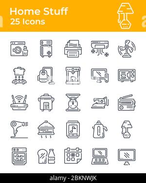 Furniture and equipment, home elements thin line icons set vector ...