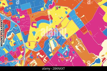 Mount Pleasant, South Carolina, USA, bright outlined vector map with ...