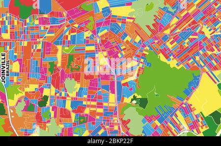 Color art map of Joinville, Brazil, Brazil in blues and oranges. The ...