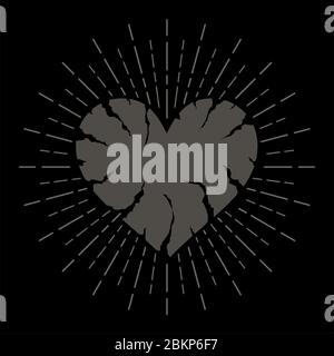 Cracked heart symbol, unhappy love. Four heart shaped symbols ...