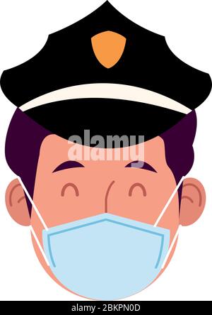 Police hat and medical face mask flat color icons in round outlines on ...