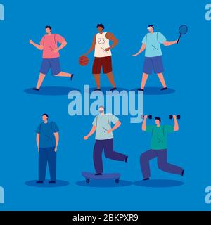 group men practicing exercise avatar characters Stock Vector Image ...