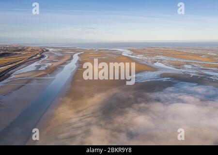 AERIAL VIEW, LE HOURDEL, CAYEUX-SUR-MER, BAY OF SOMME, SOMME, PICARDY ...
