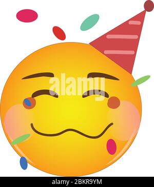 Drunken blushing emoji at the party. Yellow face drunk party emoticon ...