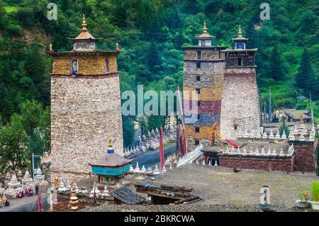 China, eastern Tibet, or Kham, Gyarong gorges, Milarepa Monastery and ...