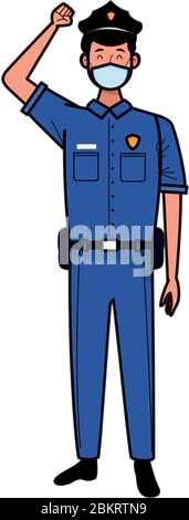 Police hat and medical face mask flat color icons in round outlines on ...