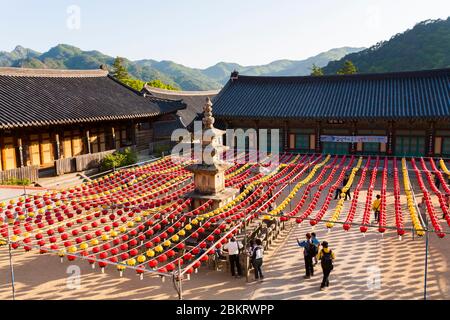 South Korea, South Gyeongsang Province, Haein Temple, night view of ...