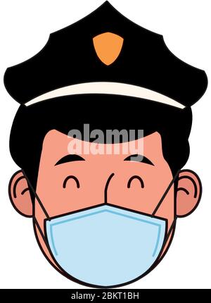 Police hat and medical face mask flat color icons in round outlines on ...