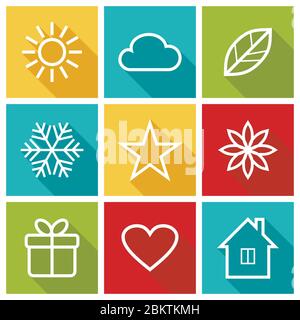 Like vector icons, set of colorful flat design buttons for webdesign ...