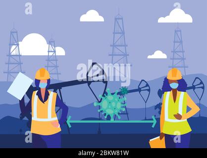 Industrial workers working with safety rules vector illustration design ...