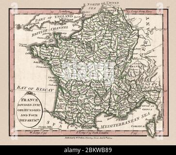 Original old map of France from 1875 geography textbook Stock Photo - Alamy