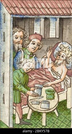 ‘Image 95r Gesta Romanorum Donaueschingen’ is a manuscript illustration ...