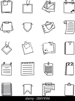bookmark and notes icon set over white background, line and fill style ...