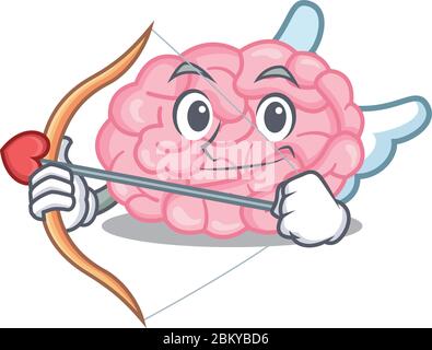 Cartoon human brain fly in sky as super hero. Clever central nervous ...