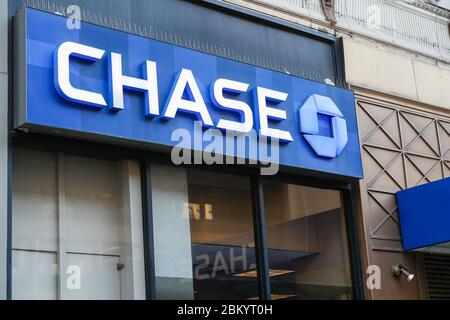 A Chase Bank logo as seen on a branch in Washington, DC on January 27 ...