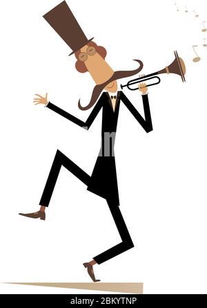 Cartoon long mustache trumpeter is playing music illustration isolated ...