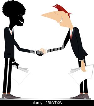 Cartoon of Two Men, Politicians or Businessmen Shaking Hands on The ...